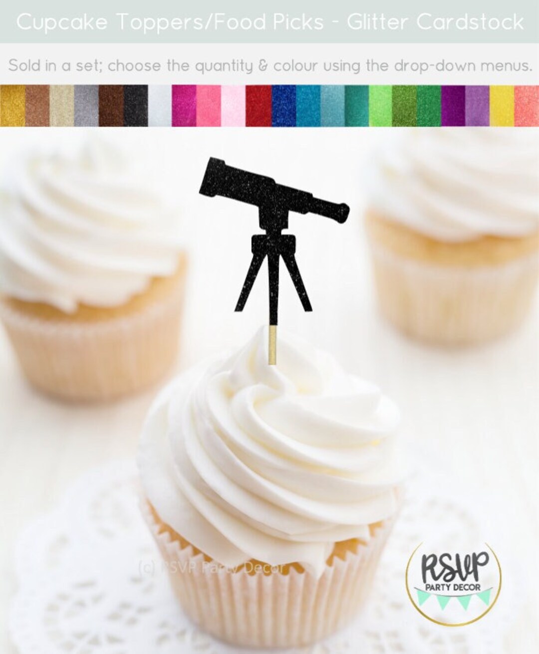 Telescope Cupcake Toppers, Science Food Picks, Outer Space Birthday ...