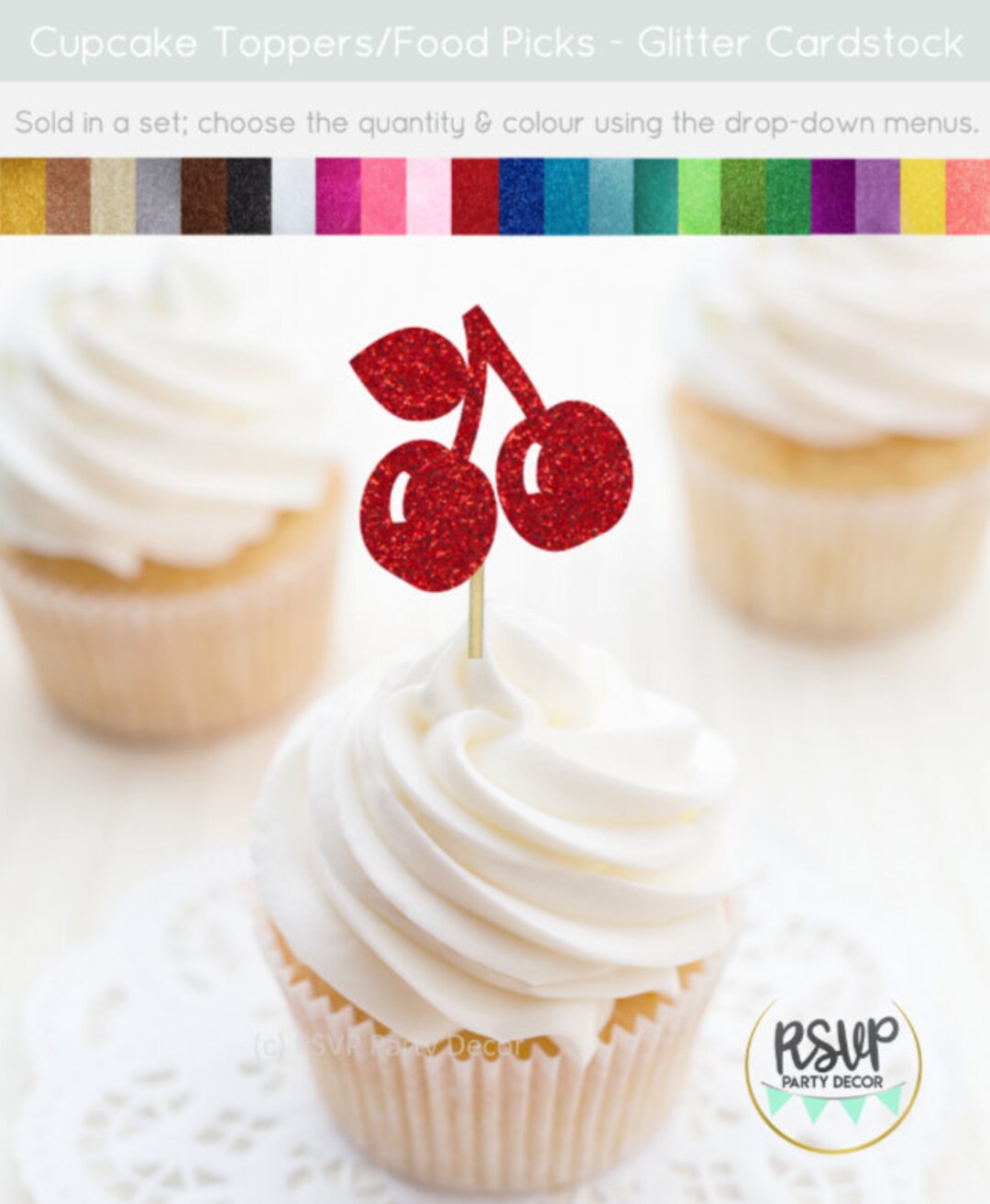 Cherry Cupcake Toppers, Ice Cream Themed Party Decorations, Fruit Party ...