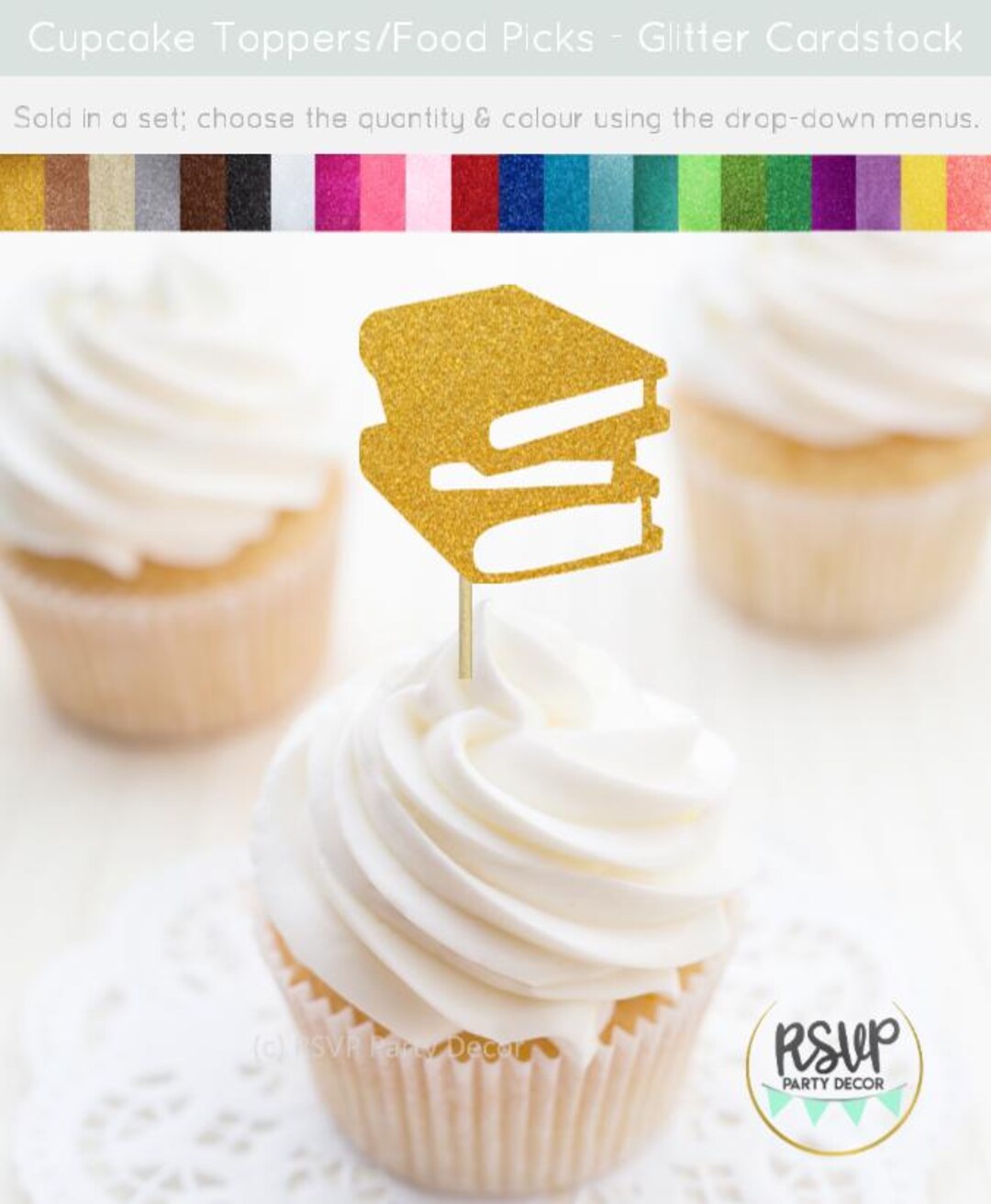 Stack of Books Cupcake Toppers, Book 1st Birthday Party Decor, Books ...