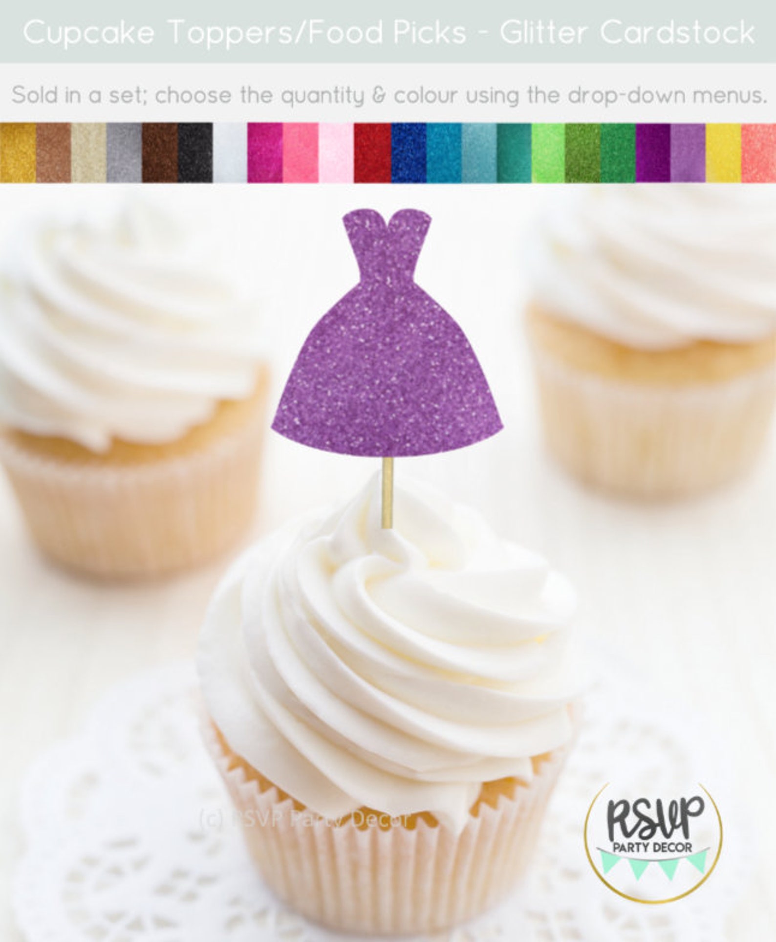 Ballgown Dress Cupcake Toppers, Wedding Cupcake Toppers, Engagement ...