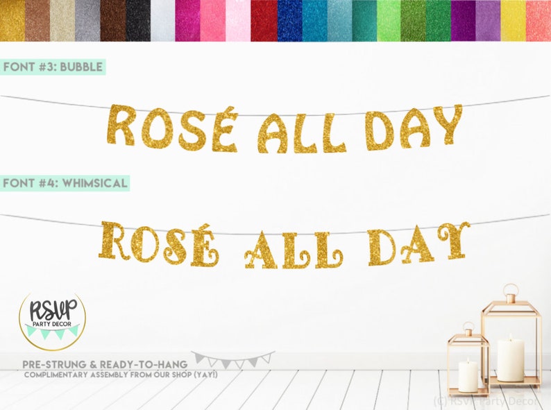 Rosé All Day Banner, Glitter Rose All Day Sign, Bubbly Bar Banner ...