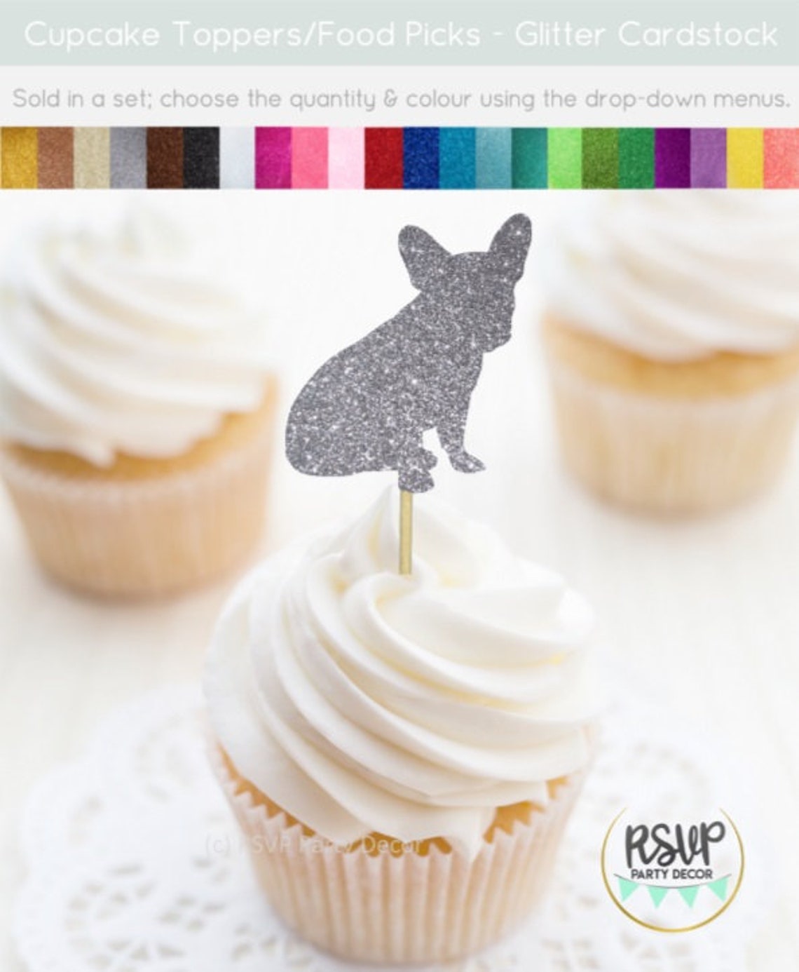 French Bulldog Cupcake Toppers, Puppy Cupcake Toppers, Dog Food Picks ...