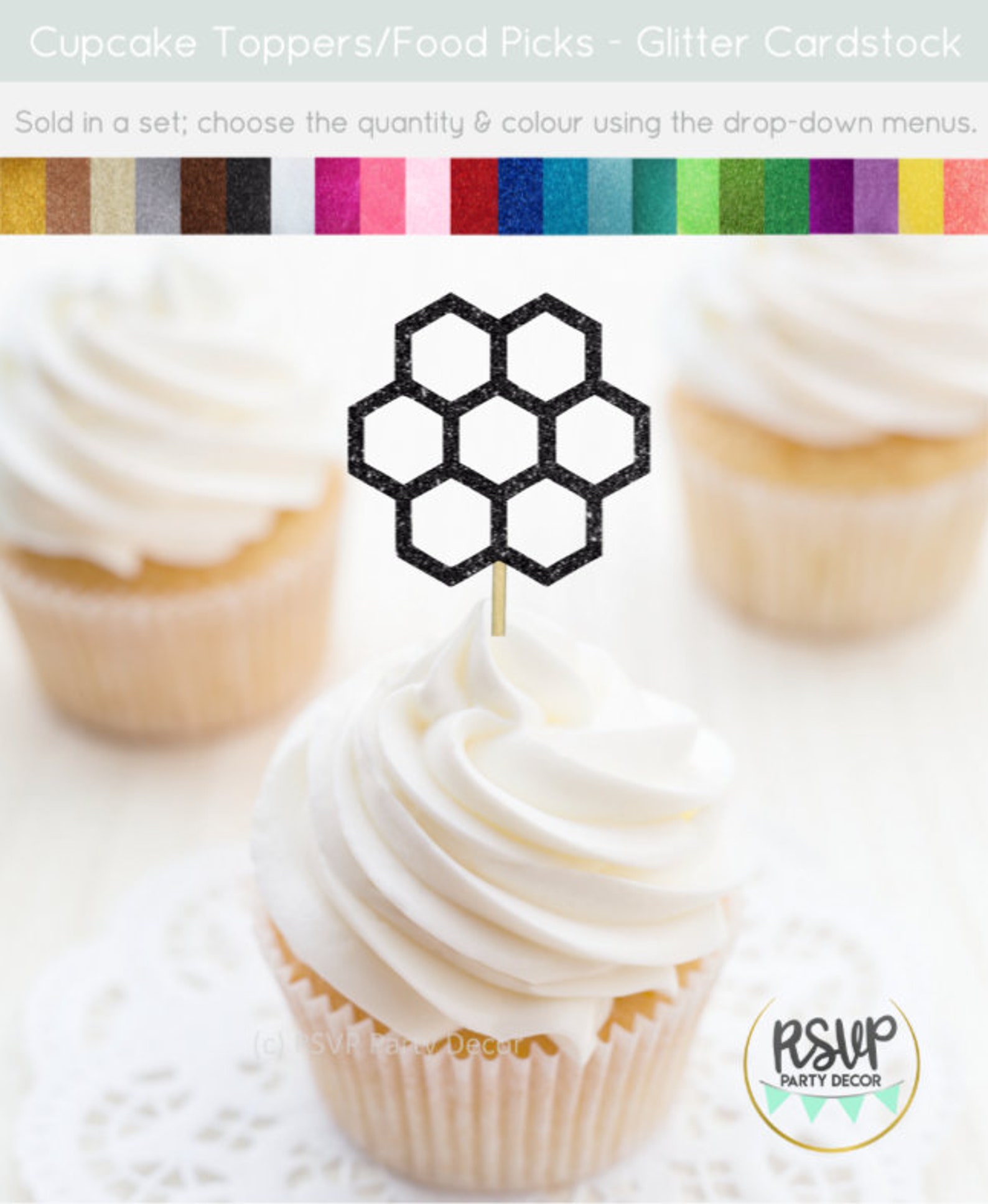 Honeycomb Cupcake Toppers, Bee Cupcake Toppers, Spring Party Decor ...