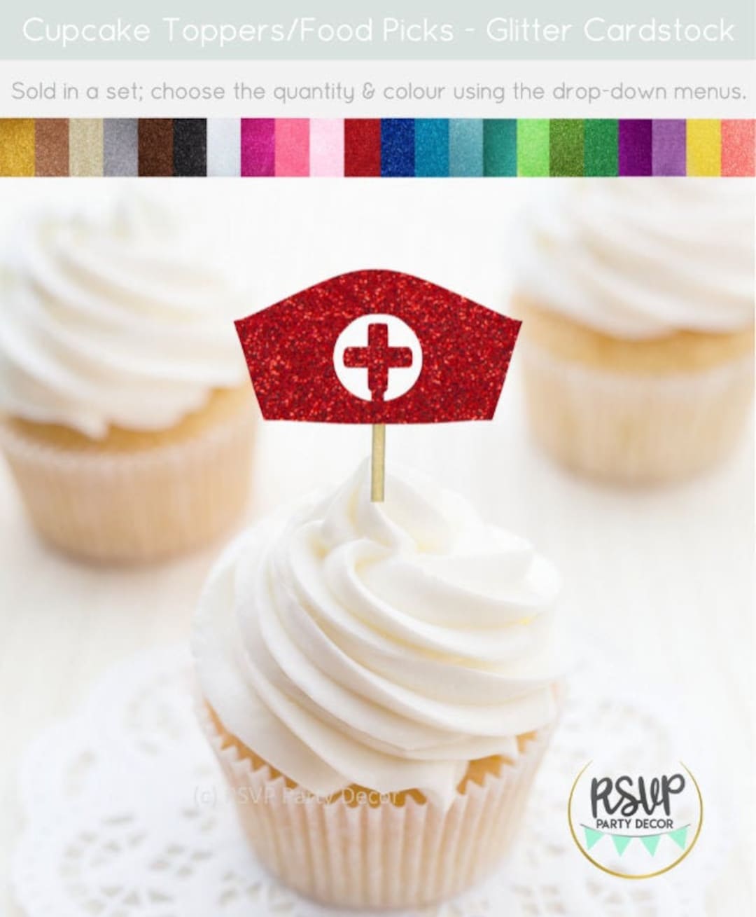 Nurse Hat Cupcake Toppers, Nurse Party Decorations, Nurse Graduation ...