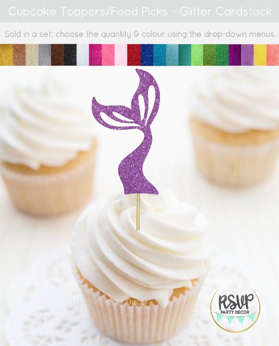 Mermaid Tail Cupcake Toppers, Mermaid Food Picks, Mermaid Birthday ...