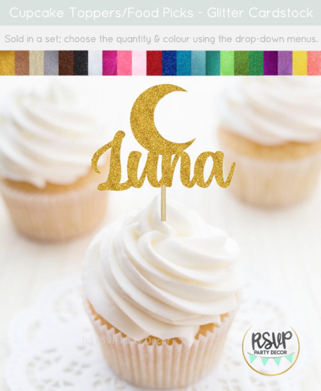 Custom Moon Cupcake Toppers, Moon Party Decor, Twinkle Little Star Baby ...