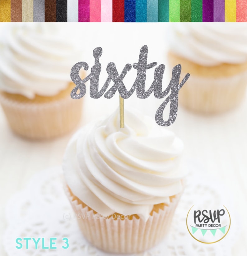 Number 60 Cupcake Toppers, Sixty Food Picks, 60th Birthday Decorations ...