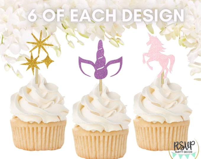 Unicorn Cupcake Toppers Unicorn Birthday Girl First Birthday Cupcake ...