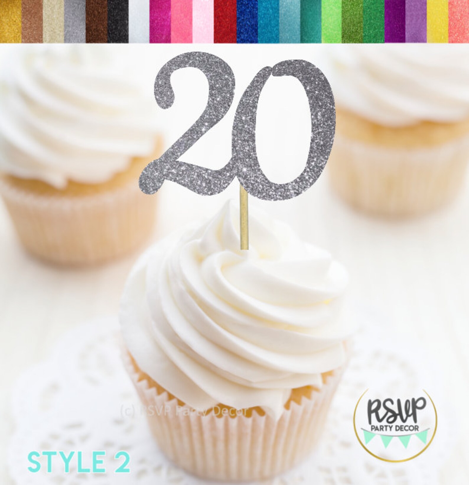Number 20 Cupcake Toppers, Twenty Food Picks, 20th Birthday Decorations ...