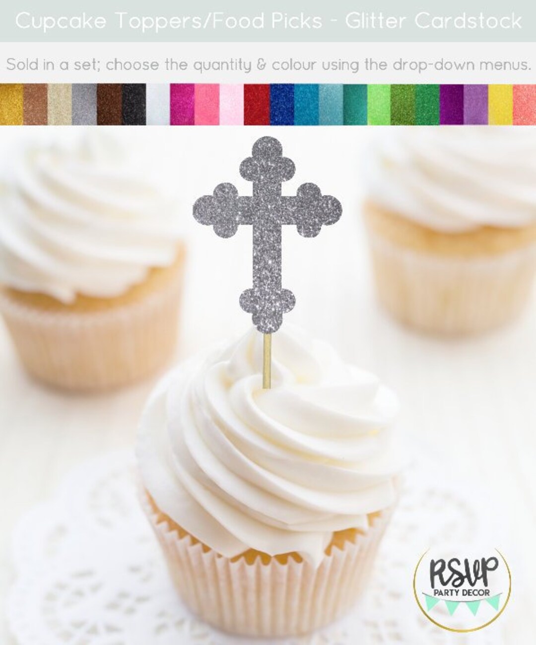 Cross Cupcake Toppers, Baptism Cupcake Toppers, Christening Cupcake ...
