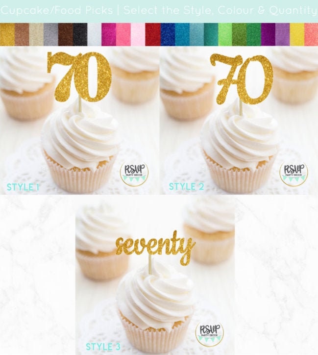 Number 70 Cupcake Toppers Seventy Food Picks 70th Birthday - Etsy