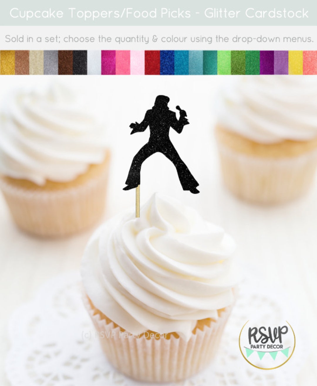Elvis Cupcake Toppers, Elvis Presley Birthday Party Decorations, Las ...