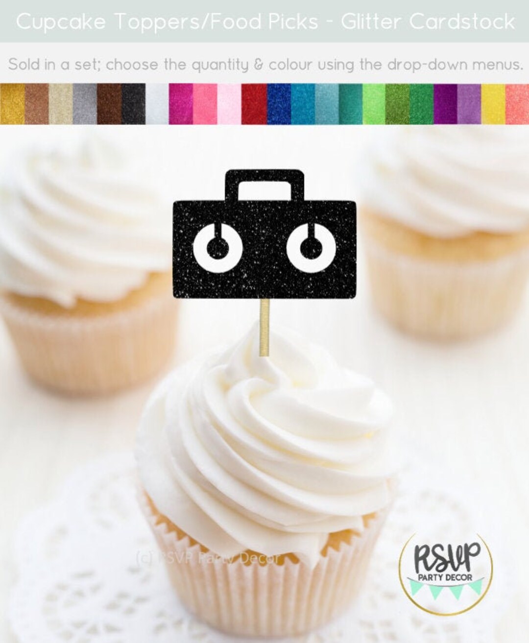 Boombox Radio Cupcake Toppers, Hip Hop Birthday Party Decor, Throwback ...