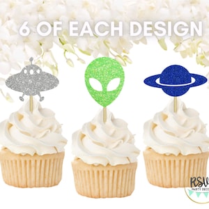 18 PCS Alien Cupcake Toppers, Alien Party Decorations, UFO Cupcake ...