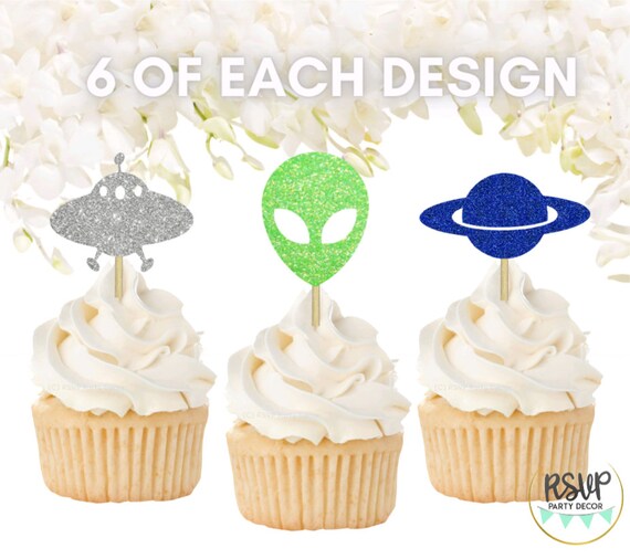 18 PCS Alien Cupcake Toppers, Alien Party Decorations, UFO Cupcake ...