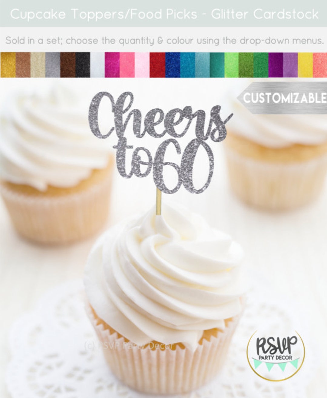 ANY AGE Cheers to 60 Cupcake Toppers, Personalized Age Cupcake Toppers ...