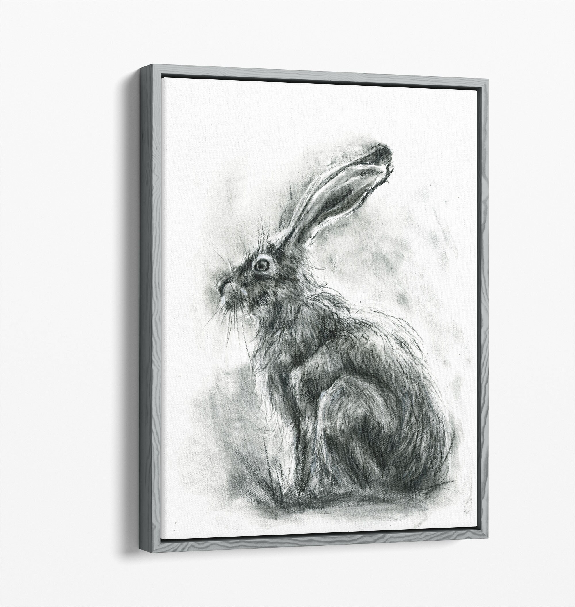 Animals Set of 2 Large Wall Art Prints, Rabbit and Wolf Charcoal ...