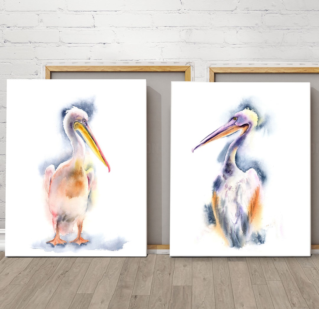 Set of 2 Pelican Prints, Large Wall Art, Print on Canvas Ready to Hang ...