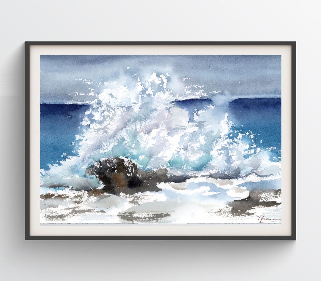 Wave Crushing on Rock (1 of 3), Seascape Original Painting, Marine ...