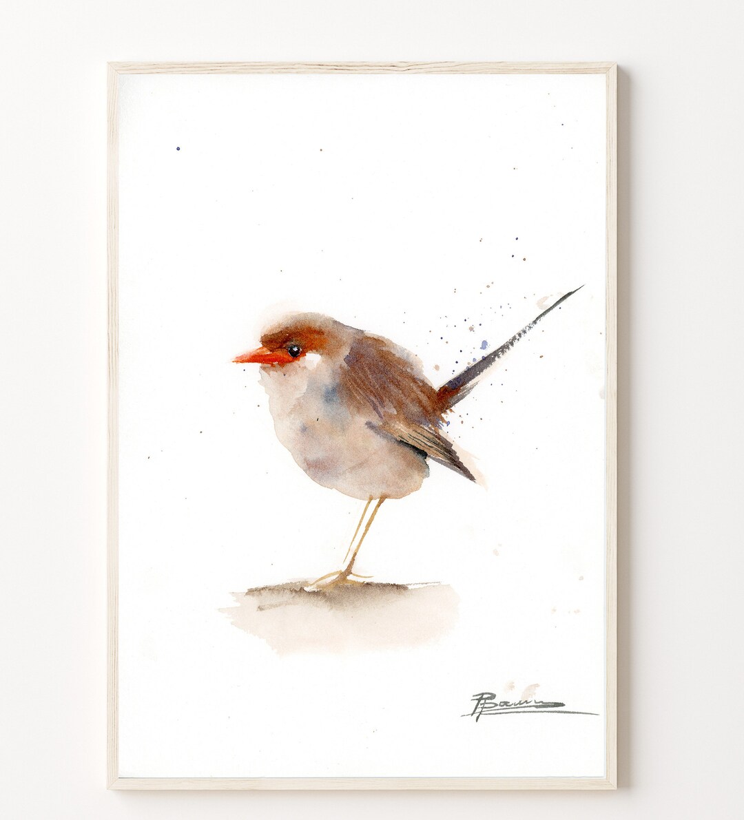 Wren Original Minimalist Painting, Light Brown Bird Watercolor, Wren ...