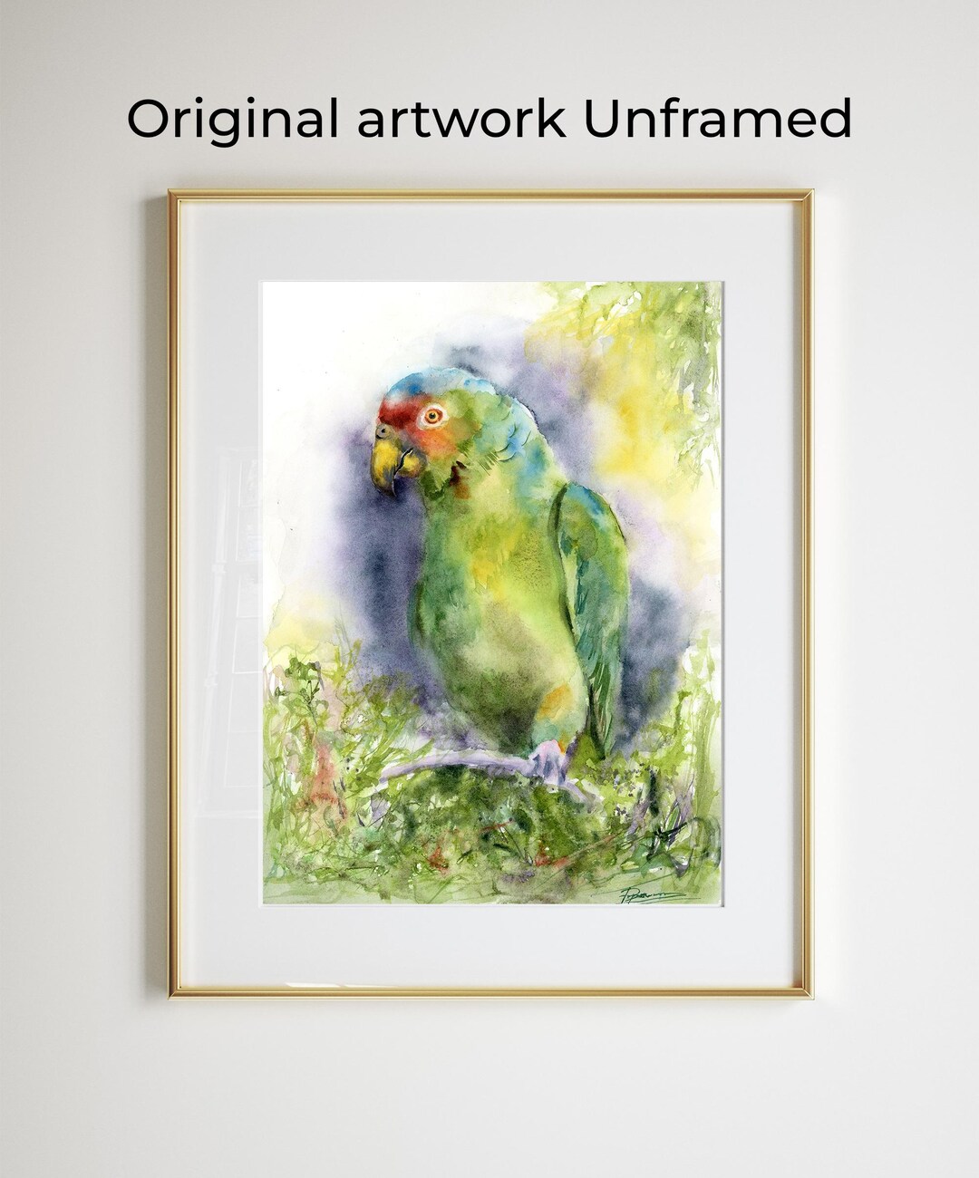Green Parrot Watercolor Painting Original 10x14 Tropical Bird Safari ...