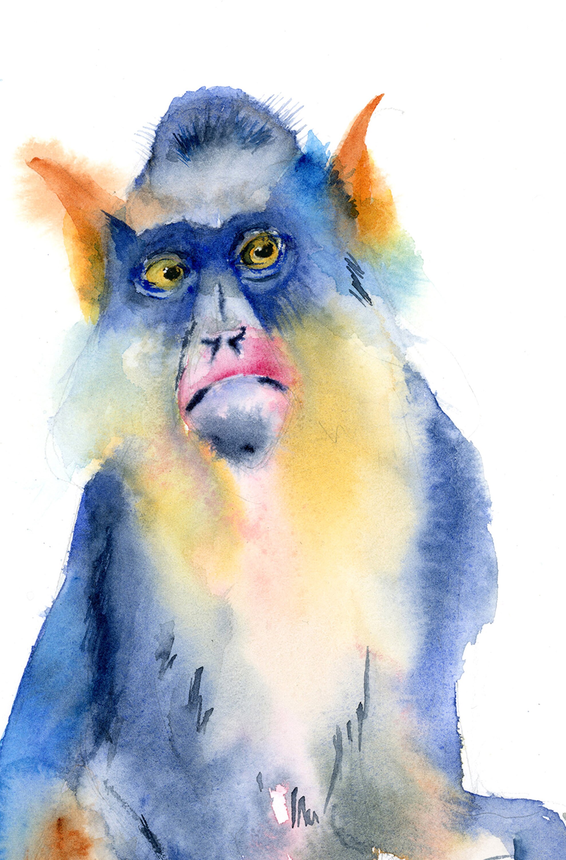 Singe aquarelle peinture originale non imprimée art bleu et - Etsy France