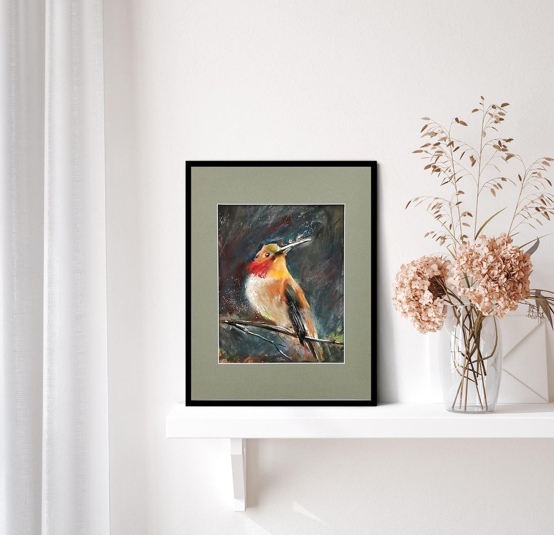 Hummingbird Original Soft Pastel Painting, Hummingbird on the Branch ...
