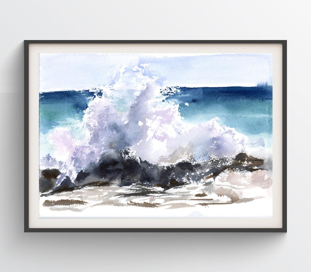 Wave Crushing on Rock (1 of 3), Seascape Original Painting, Watercolor ...
