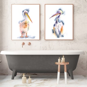 Set of 2 Pelican Prints, Large Wall Art, Print on Canvas Ready to Hang ...