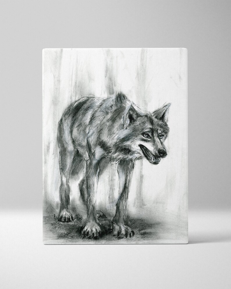 Animals Set of 2 Large Wall Art Prints, Rabbit and Wolf Charcoal ...