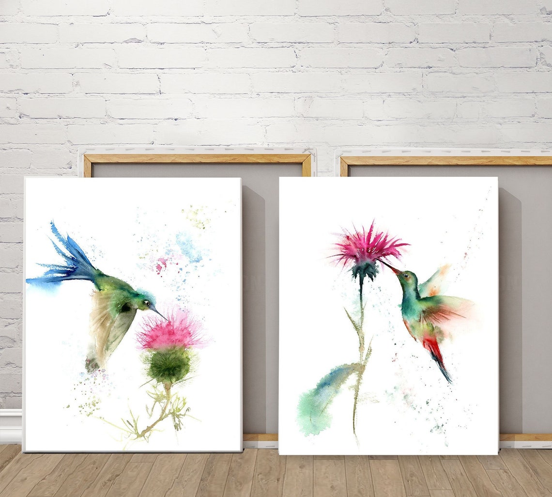 Hummingbird Print Set of 2 Watercolor Paintings Nature - Etsy