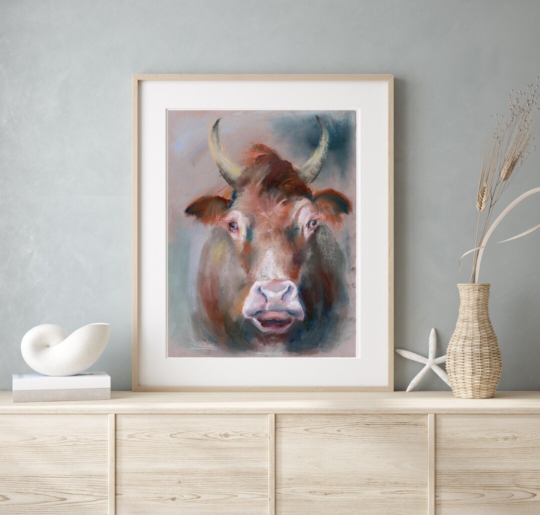 Cow Original Soft Pastel Painting, Farm Animal Portrait Pastels Drawing ...