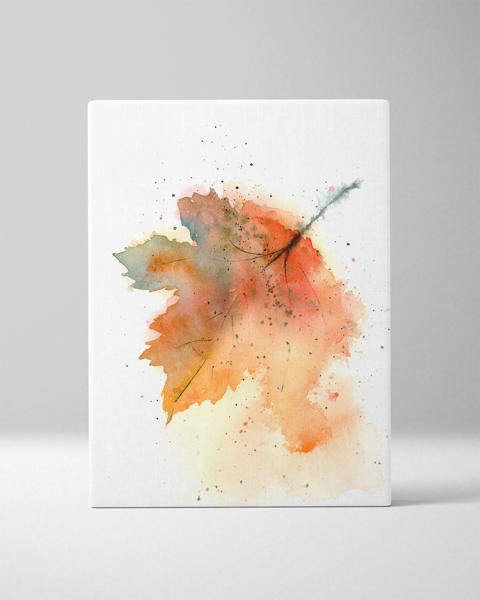 Fall Leaves Canvas Prints Set of 2, Autumn Leaf Watercolor, Orange Fall ...