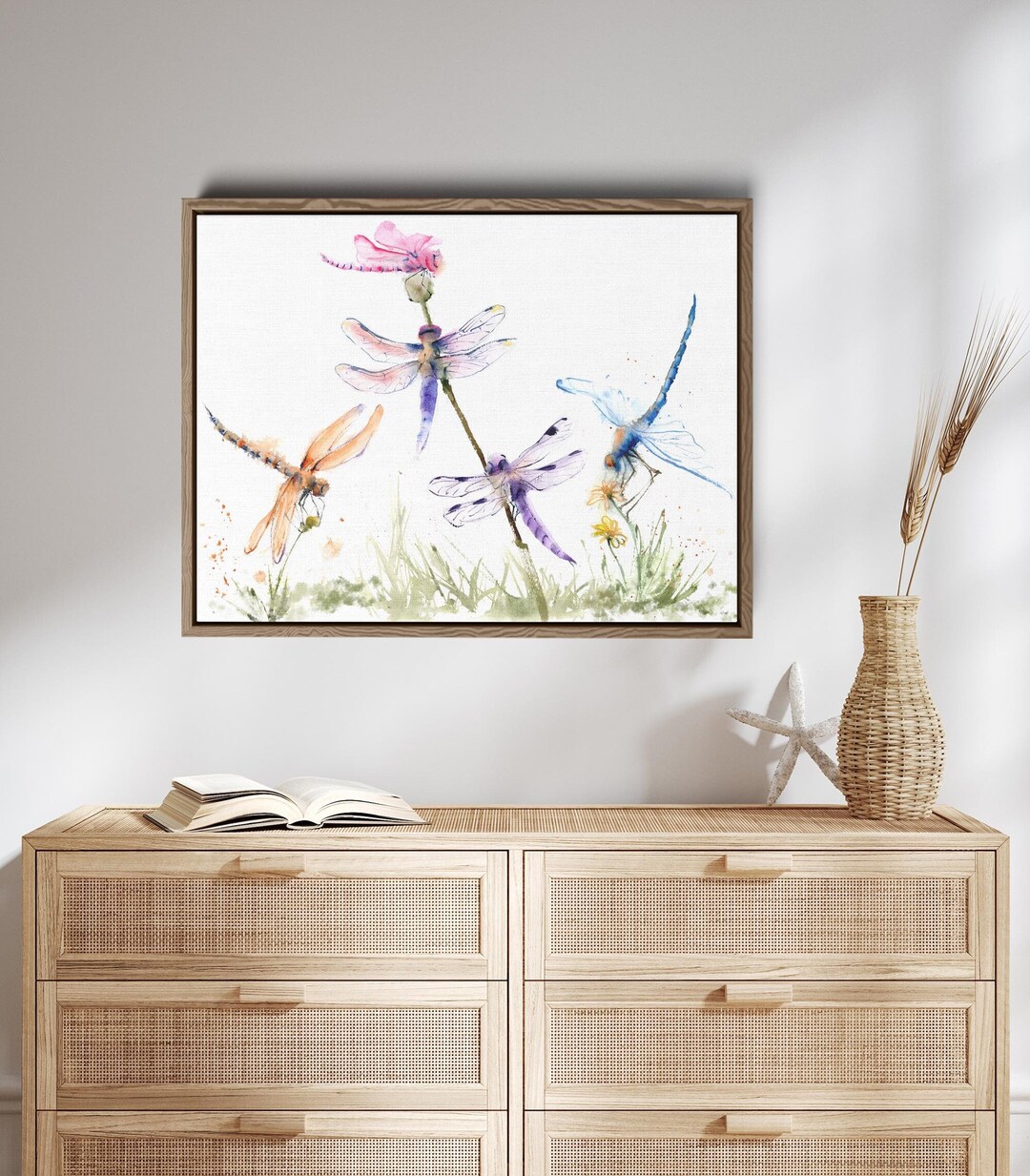 Dragonfly Canvas Print, Dragonflies Watercolor Painting, Horizontal ...