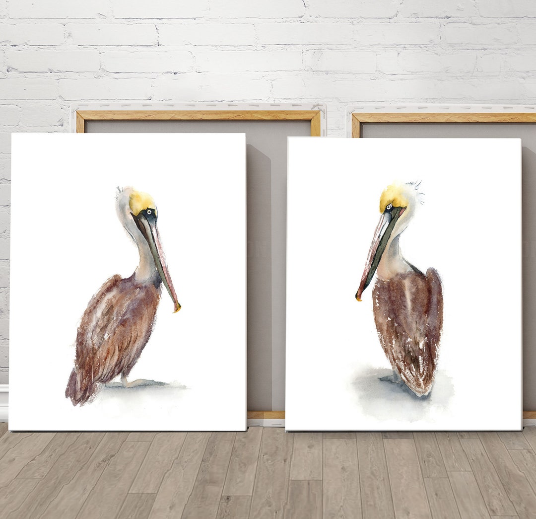Pelican Canvas Prints, Set of 2 Pelican Prints, Watercolor Birds Home ...