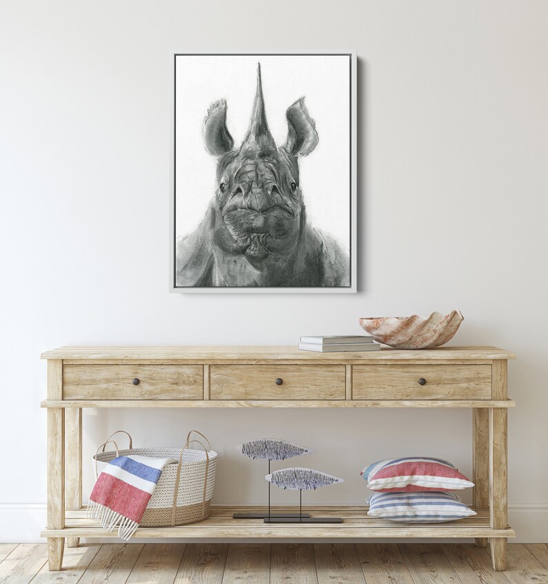 Rhino Monochrome Gray Canvas Print, Rhinoceros Wall Art, Wild Africa ...