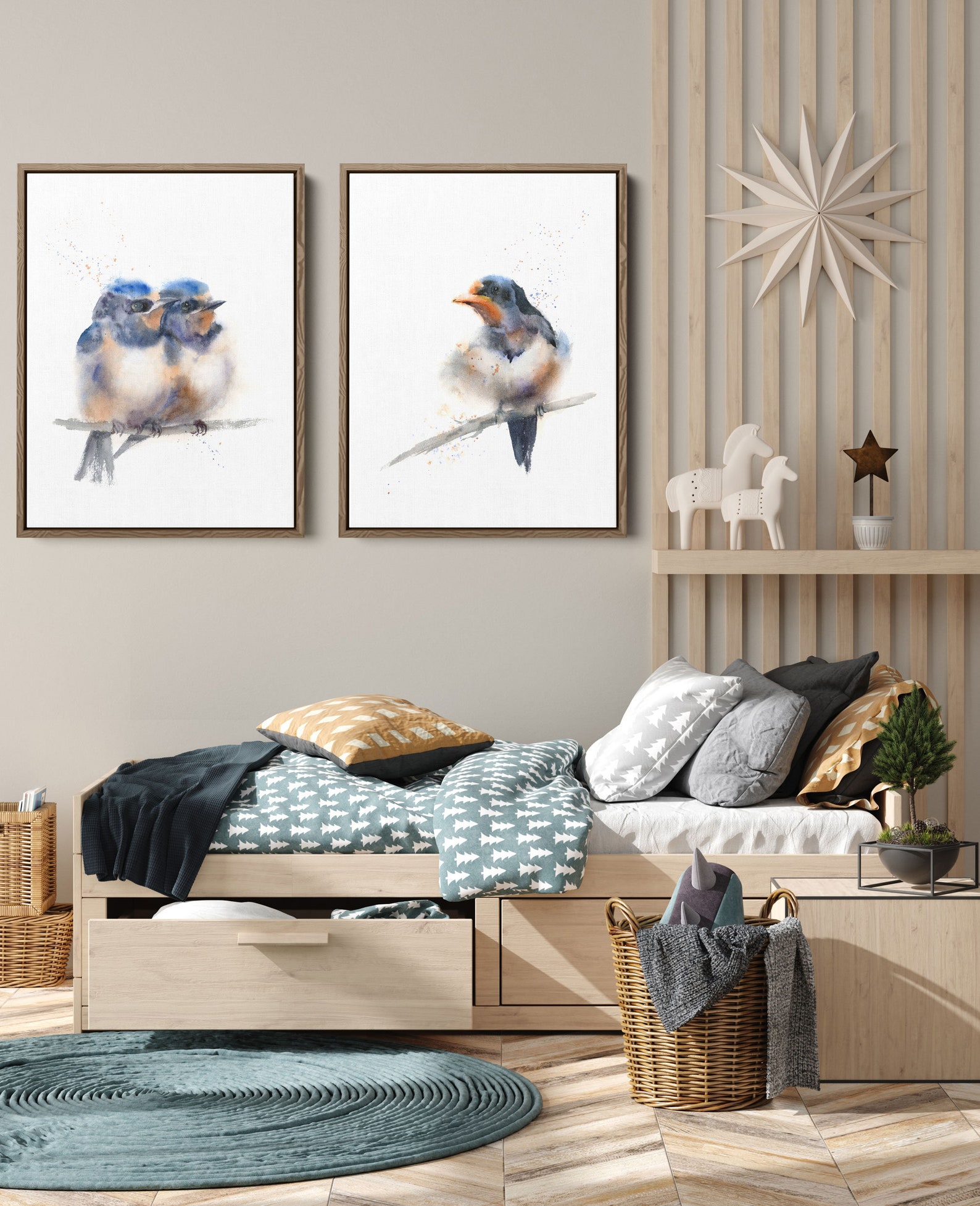 Birds Art Prints Set of 2, Swallows Paintings Wall Art Decor ...