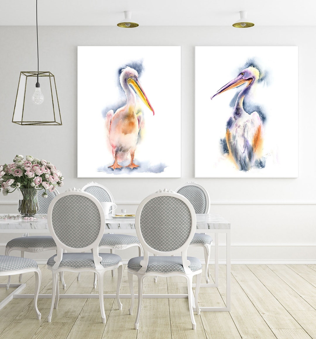 Set of 2 Pelican Prints Large Wall Art Print on Canvas Ready - Etsy