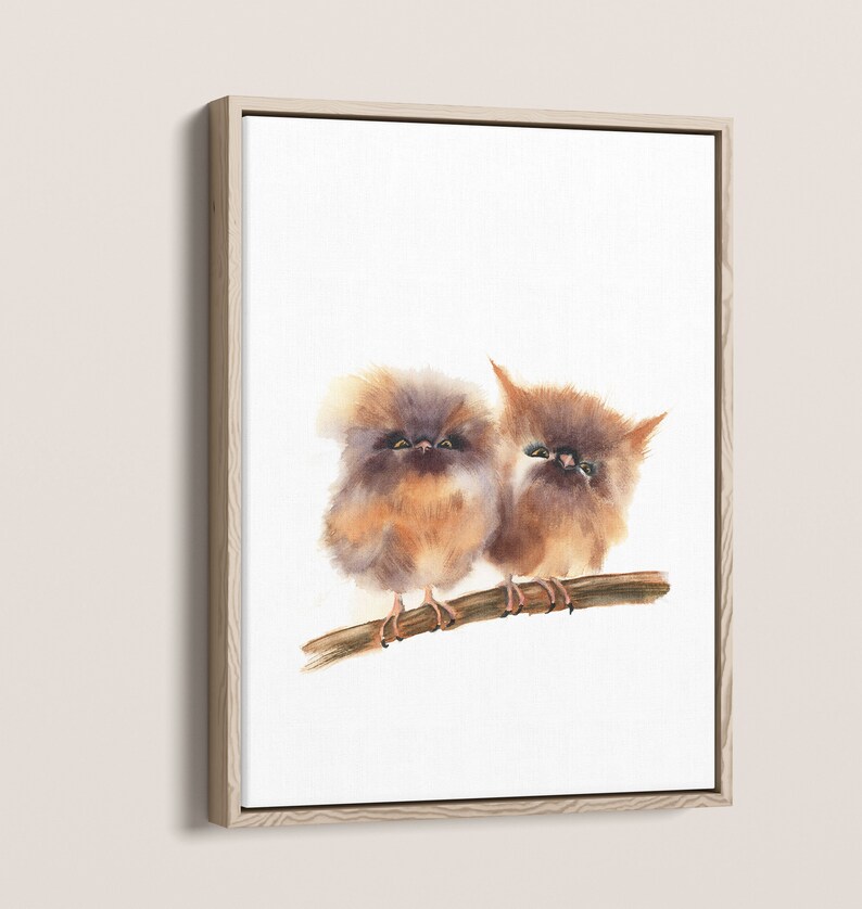 Owls Prints Two Baby Birds Canvas Art Print Cute Bird Large - Etsy