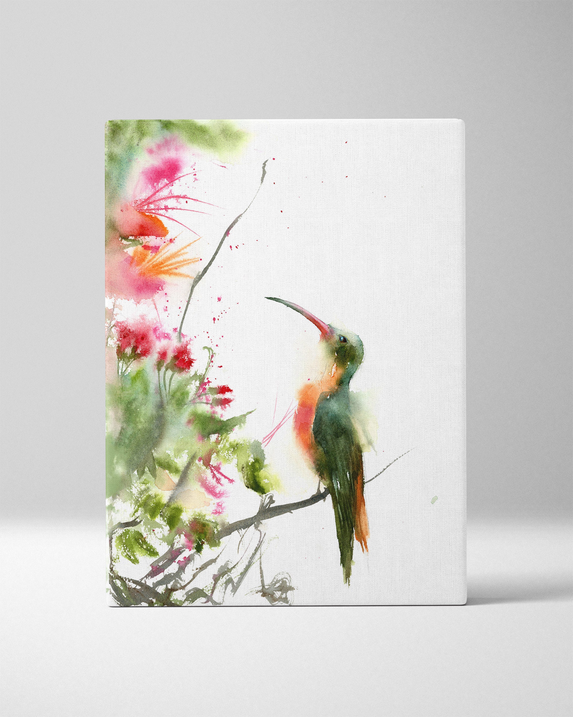 Hummingbird Prints, Set of 2 Watercolor Floral Paintings, Nature ...