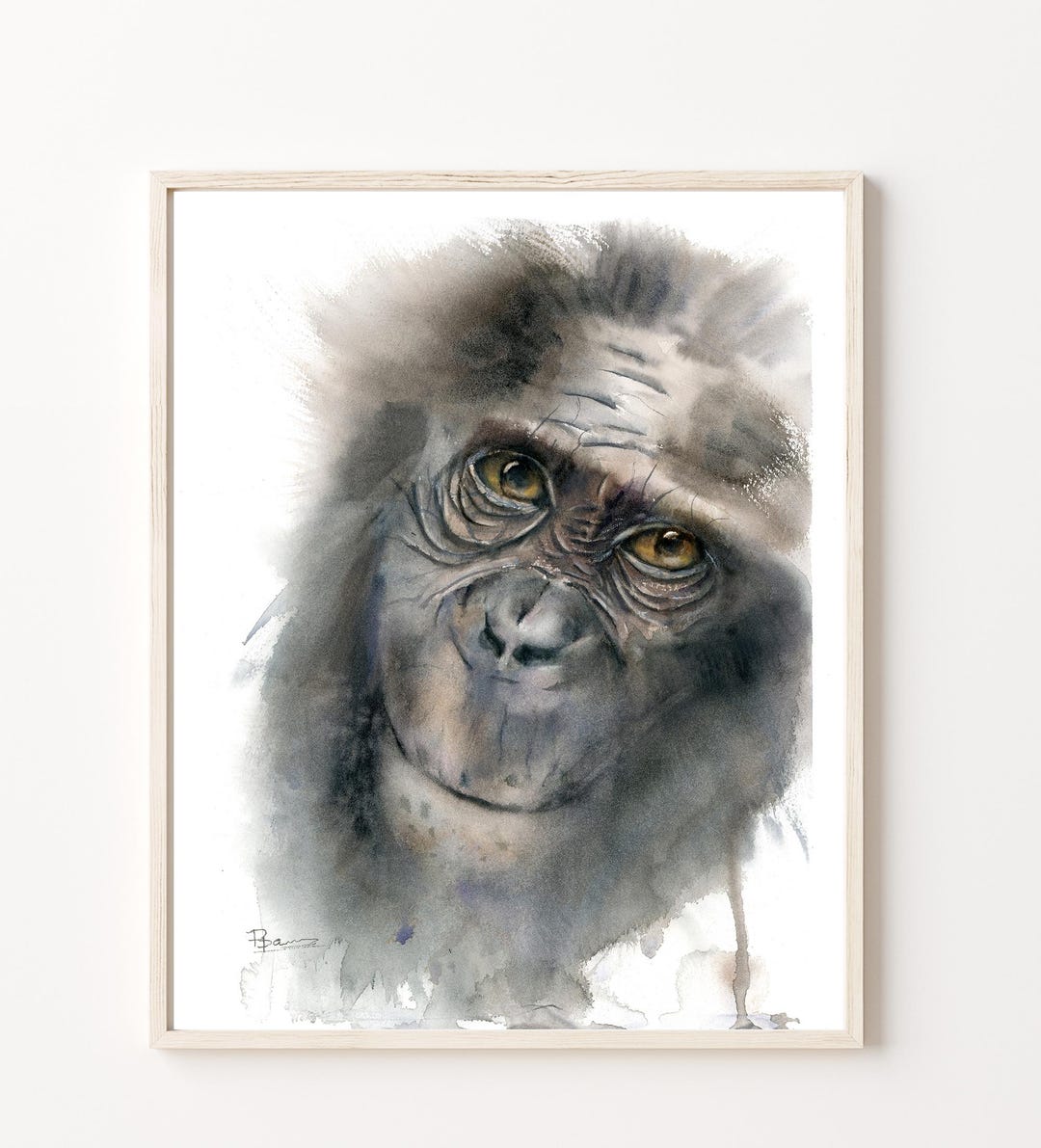 Chimpanzee Watercolor Painting, Realistic Chimp Monkey Portrait ...