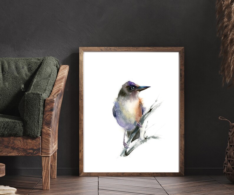 Watercolor Bird Art Print, Wren on Branch, Nature Wildlife Wall Decor ...