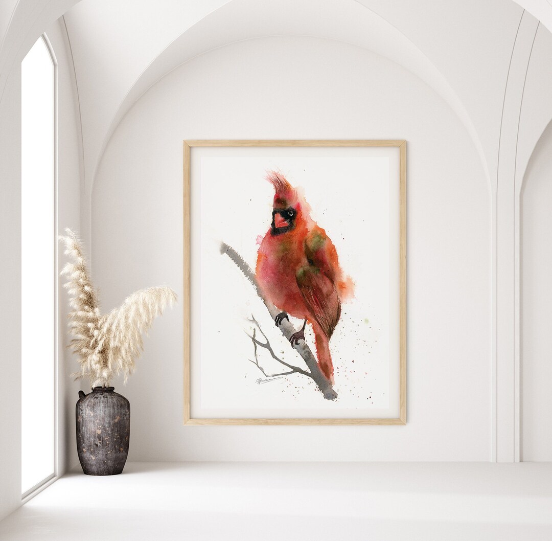 Original Cardinal Watercolor Painting, Fat Bird Wall Art for Bird ...