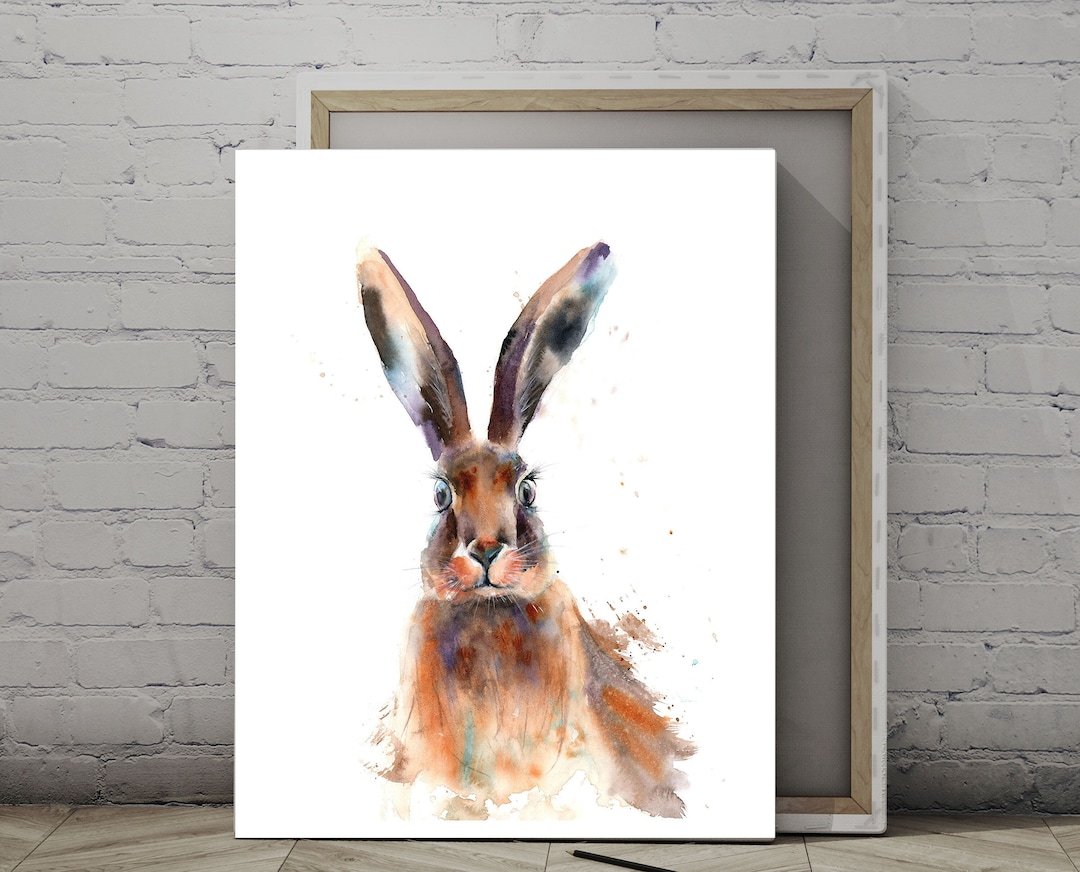 Rabbit Canvas Art Print - Watercolor Wildlife Hare Painting Nursery ...