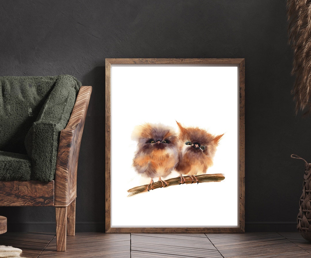 Owls Prints Two Baby Birds Canvas Art Print Cute Bird Large - Etsy