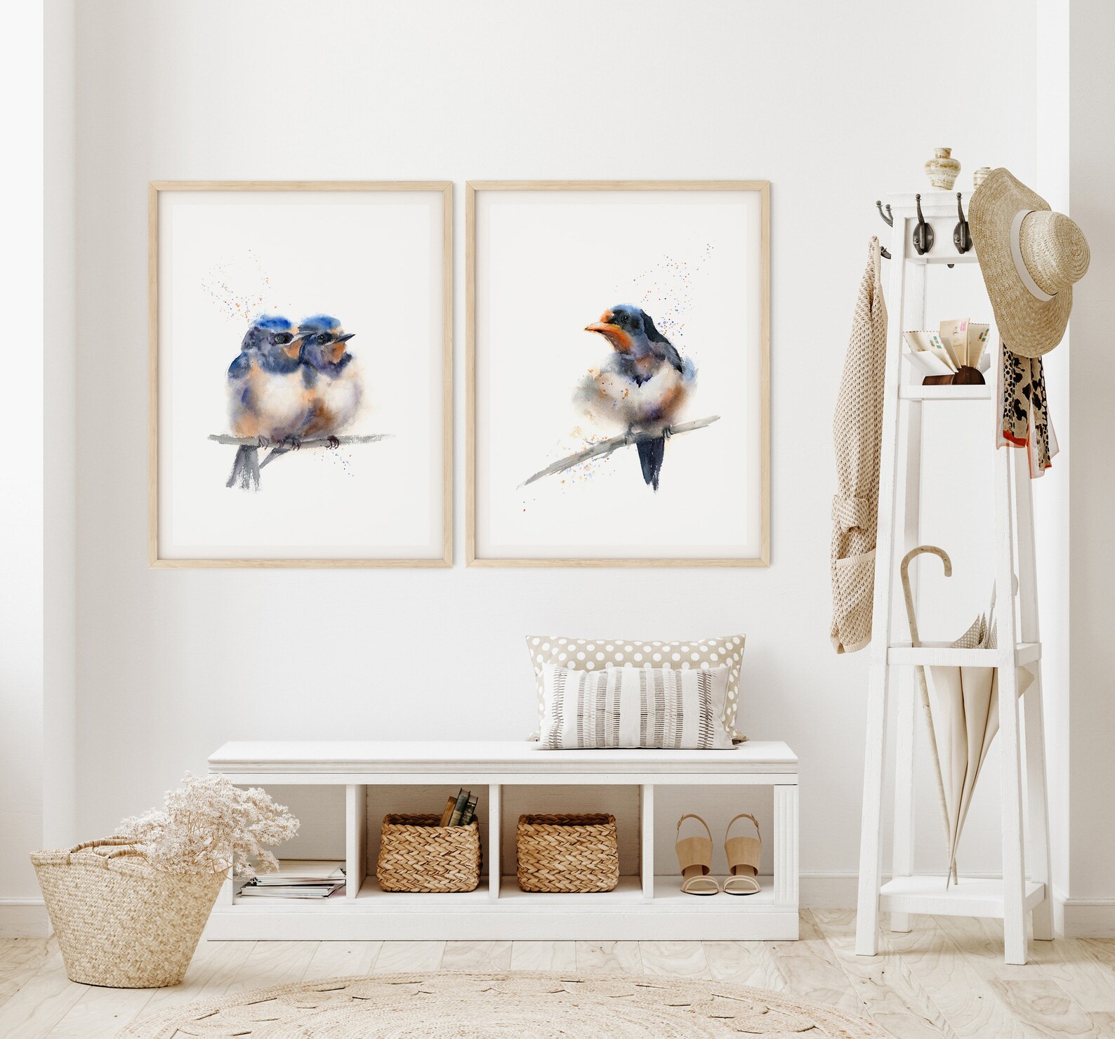 Birds Art Prints Set of 2, Swallows Paintings Wall Art Decor ...