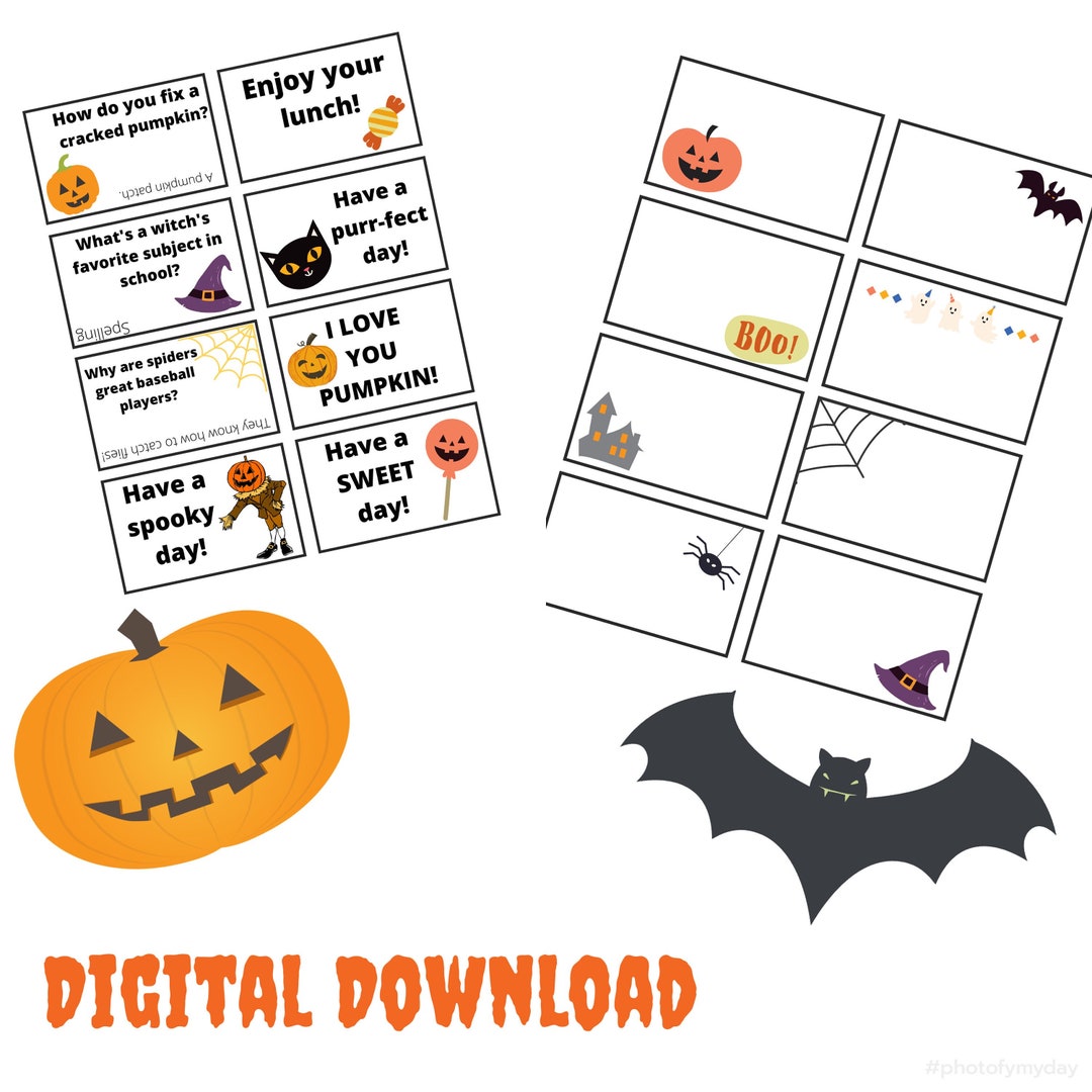 Printable Halloween Lunch Notes, Lunch Box Cards, Printable School ...