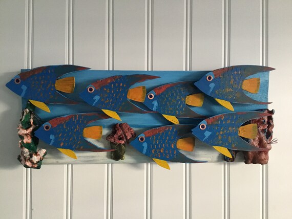 Beach decor coastal angel fish hand made art wood fish | Etsy