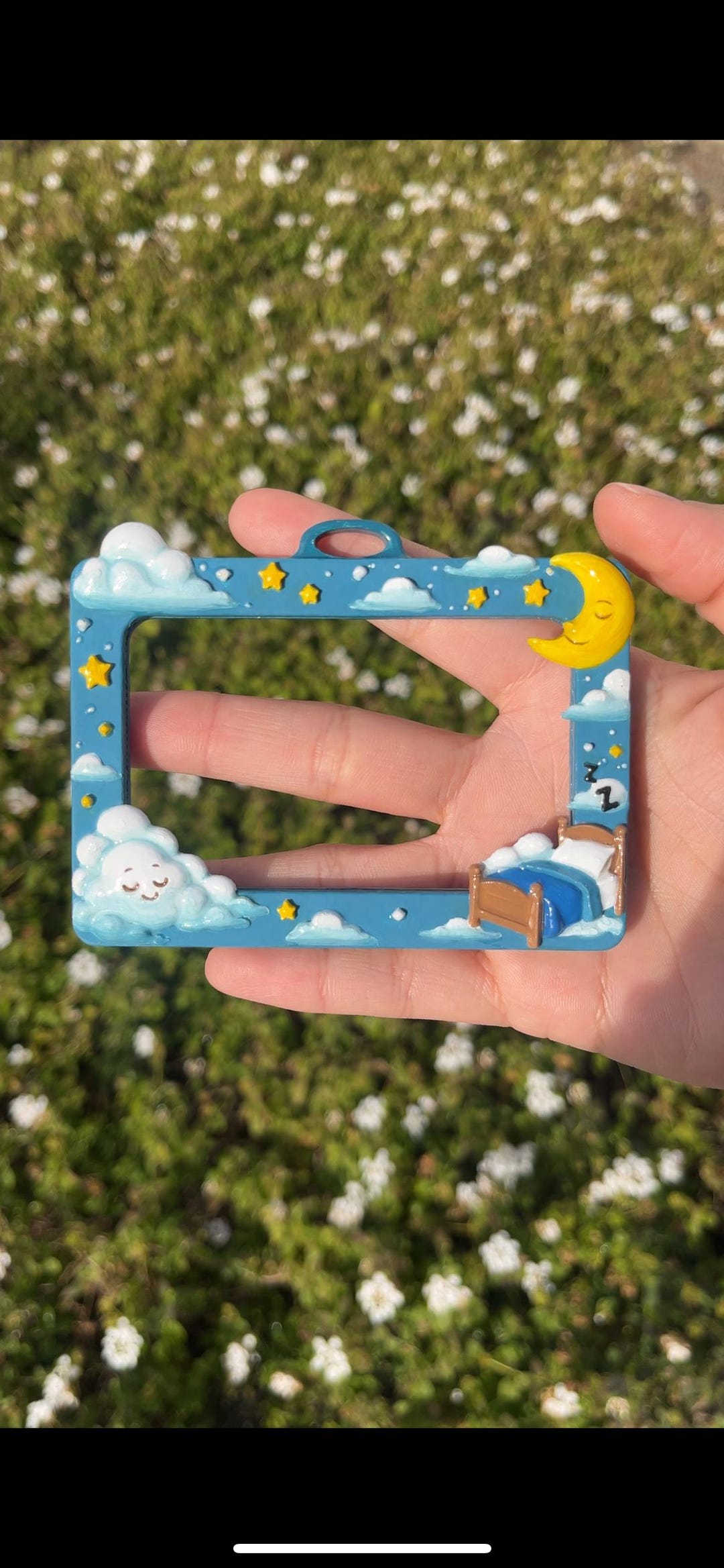 Sleepy Night Sky Badge Frame | Hand Painted Cute Cloud & Moon ID Holder ...