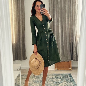 Women's Linen Buttons Dress LUISA Long Sleeve - Etsy